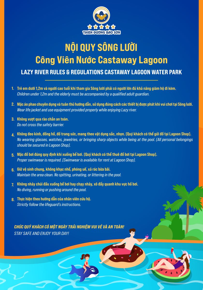 Nội quy Sông lười Công viên nước Castaway Lagoon Thiên đường Bảo Sơn